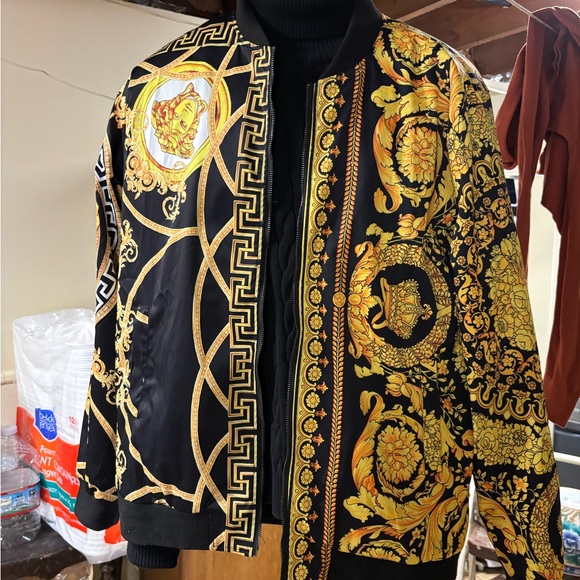 Versace | Jackets & Coats | Versace Black And Gold Bomber Jacket | Poshmark
